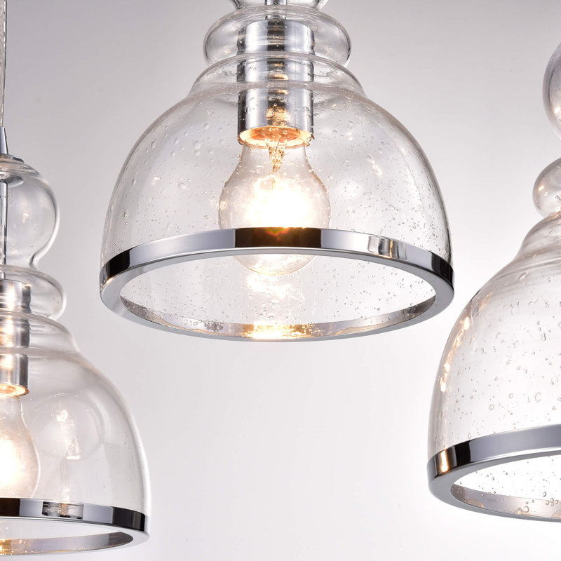 Wade Logan® Odeza 3 - Light Chrome Kitchen Island Dome Clear Bubble Glass Cluster Pendant ...